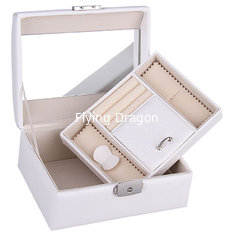 China leather covering fashion multiple layer wooden cosmetic lock box with glass supplier