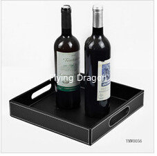 China Black PU Leather Covering Wooden Serving Tray/houseware PU leather item supplier