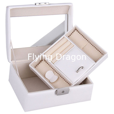 leather covering fashion multiple layer wooden cosmetic lock box with glass supplier